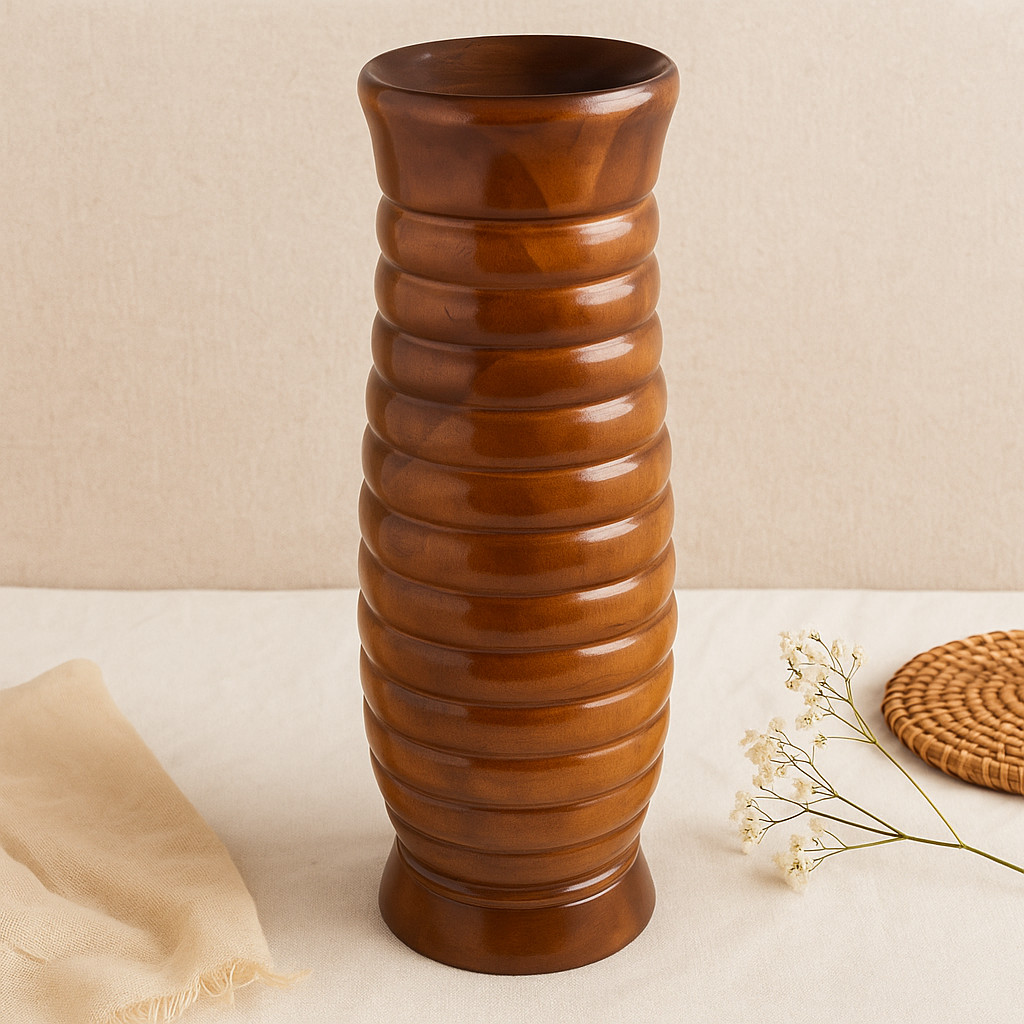 Jual MD2H Vas Bunga Kayu Jati Ulir Polos 60cm Dekorasi Rumah Minimalis ...