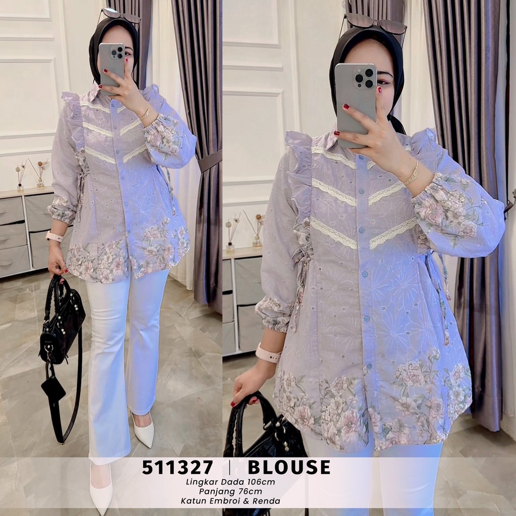 Jual Zoya Blouse Motif Bunga Kombinasi Renda Elegan - Blouse Wanita ...