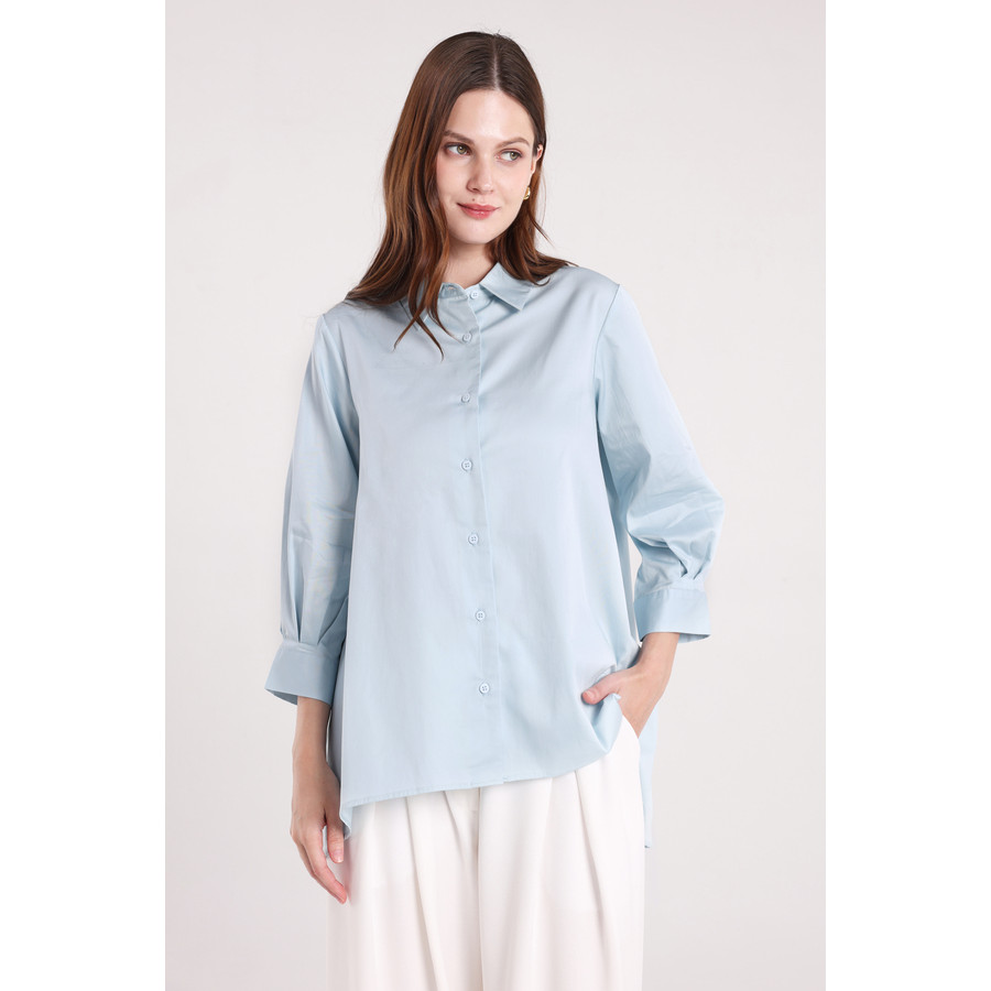 Jual Minimal x Devina Putri - Xaviera - Kemeja A Line Wanita - Blue ...