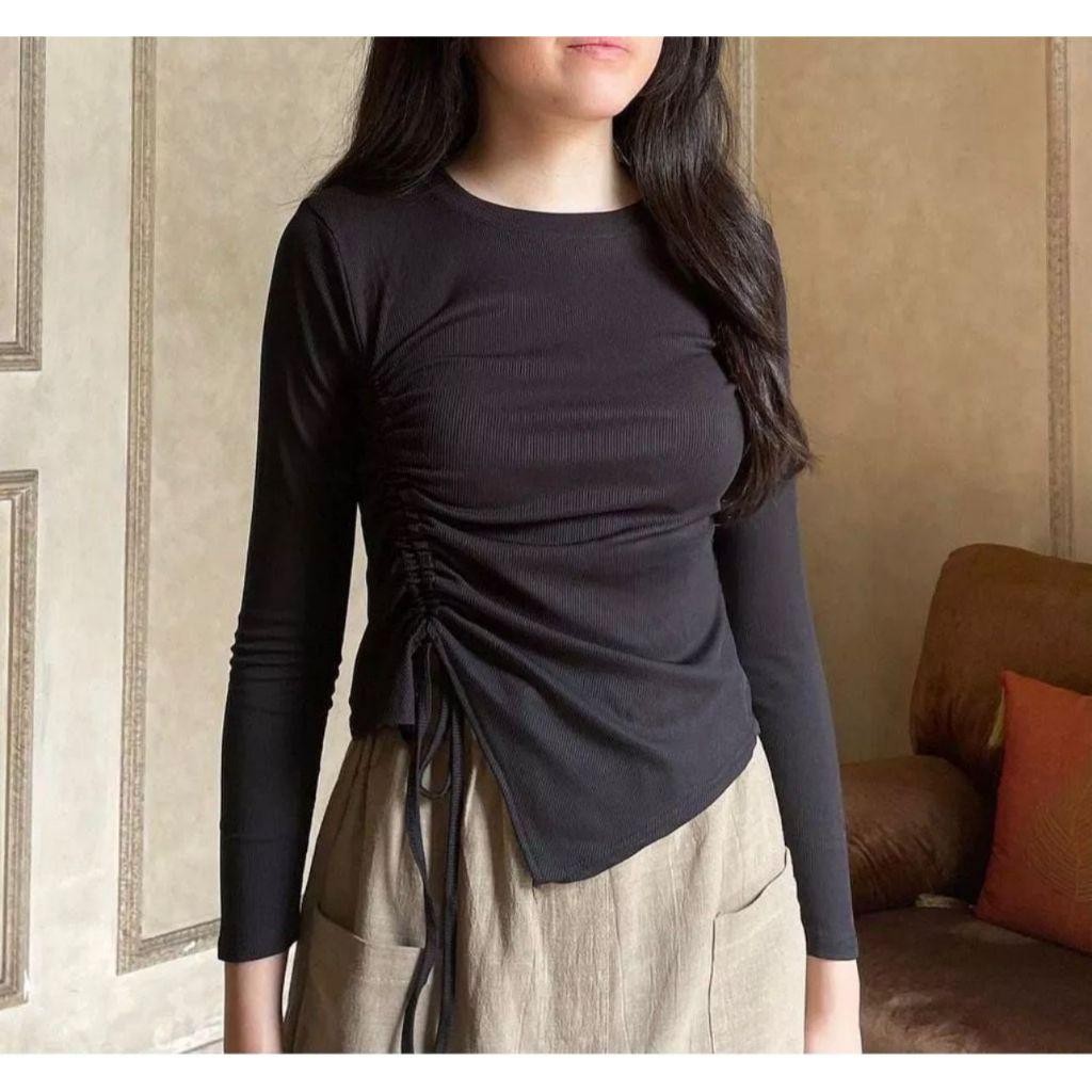 Jual by NADIKHA - Crop Top Blouse Serut Samping Kiri Lengan Panjang ...