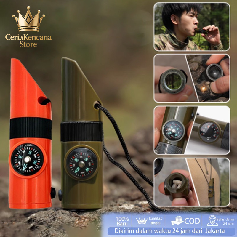 Jual peluit penyelamat berkemah 7in1 multifungsi, alat survival anti ...
