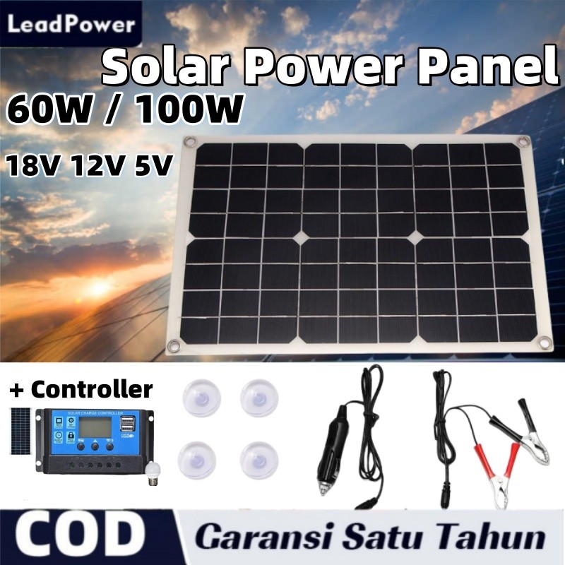 Jual Panel Surya 100W Panel Surya Solar Charge Controller LED Display Solar PWM 12V/24V 10A 20A ...