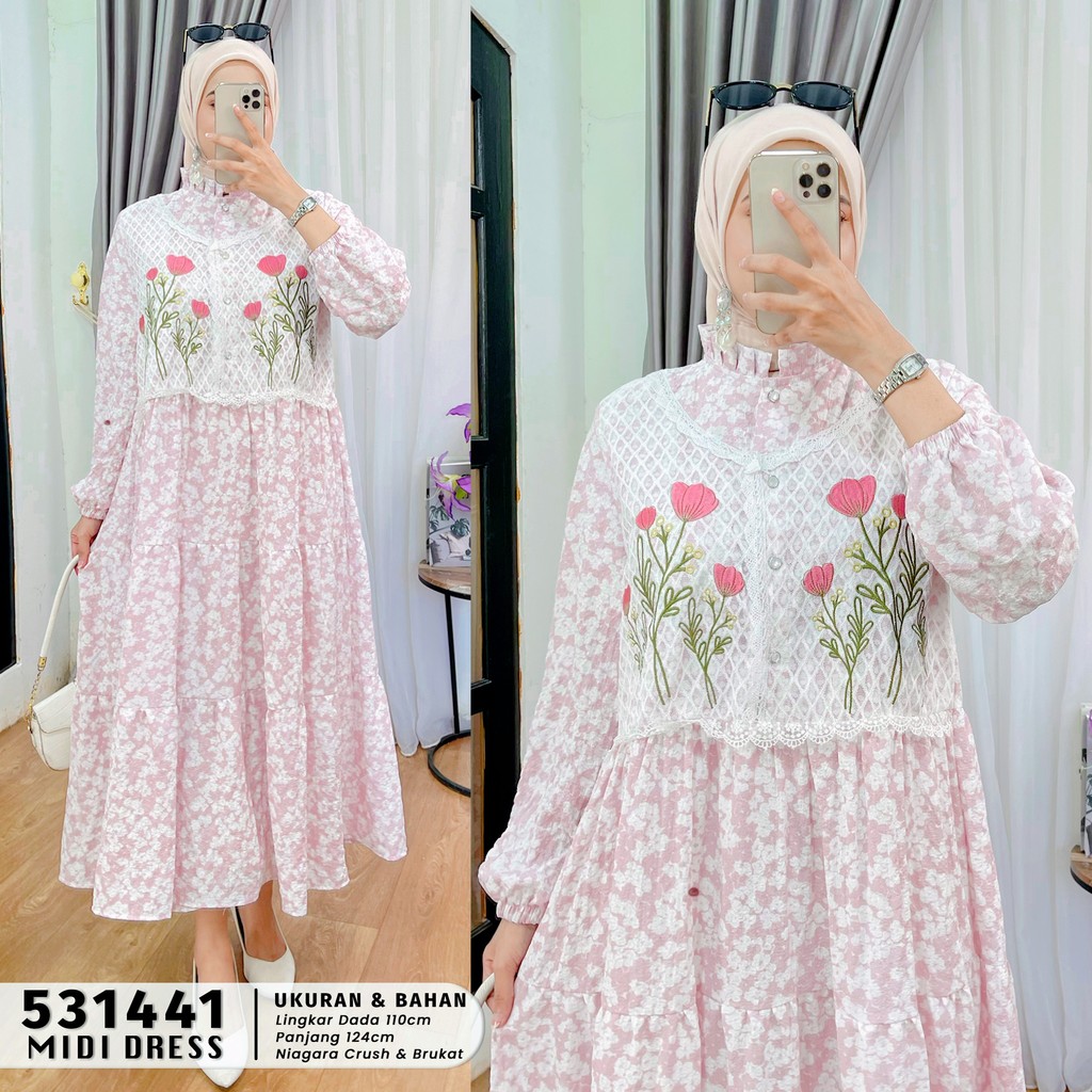 Jual EXTU HERITAGE – Shenina Midi Dress Motif Bunga Elegan Busui ...