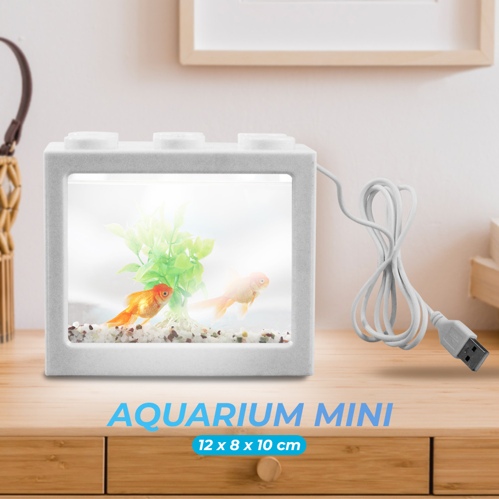 Jual TOPINCN Aquarium Mini Lego Block 4 Windows 12x8x10cm White LED ...
