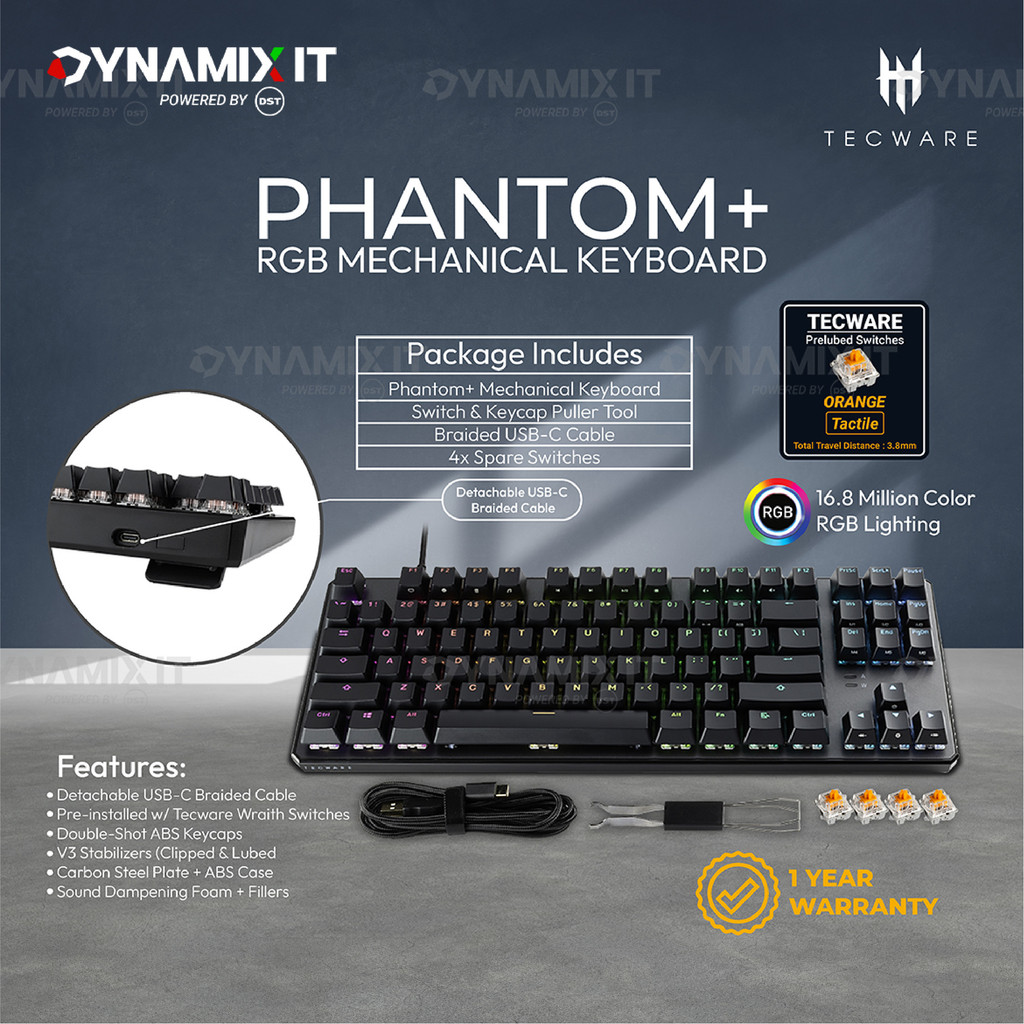 Jual TECWARE PHANTOM+ 87 TKL RGB Mechanical Keyboard - Wraith Orange ...