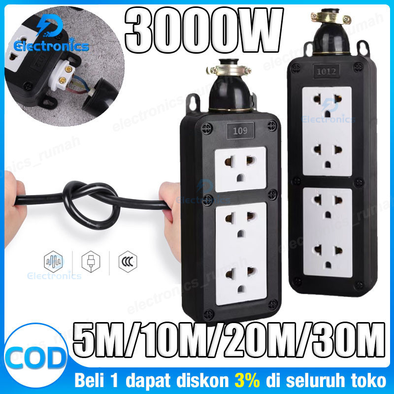Jual 3600W/3000W/2500W Soket Kabel Extension Cord Extra-long Plug-in ...