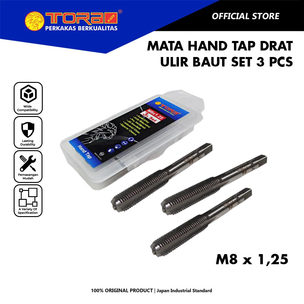Jual TORA Mata Tap Ulir Baut Set 3 Pcs M8 x 1,25 - Hand Tap Drat Baut Rusak Dol Set - Pelubang ...