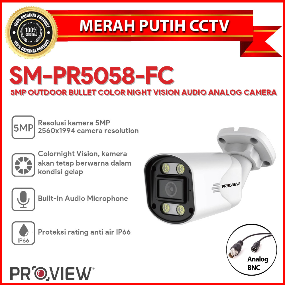Jual PROVIEW SM-PR5058-FC 5MP OUTDOOR BULLET COLOR NIGHT VISION AUDIO ...