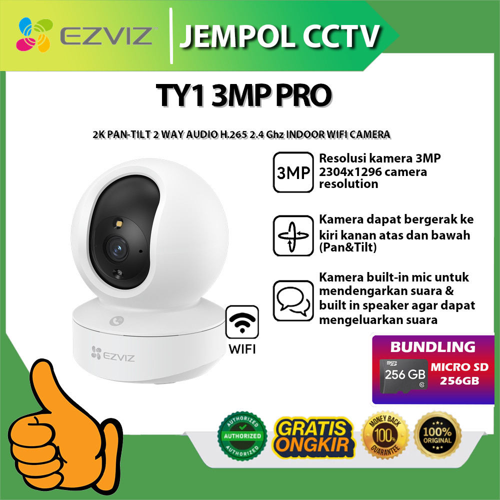 Jual EZVIZ TY1 3MP PRO 2K PAN-TILT 2 WAY AUDIO H.265 2.4 GHZ INDOOR WIFI CAMERA FREE MICRO SD ...