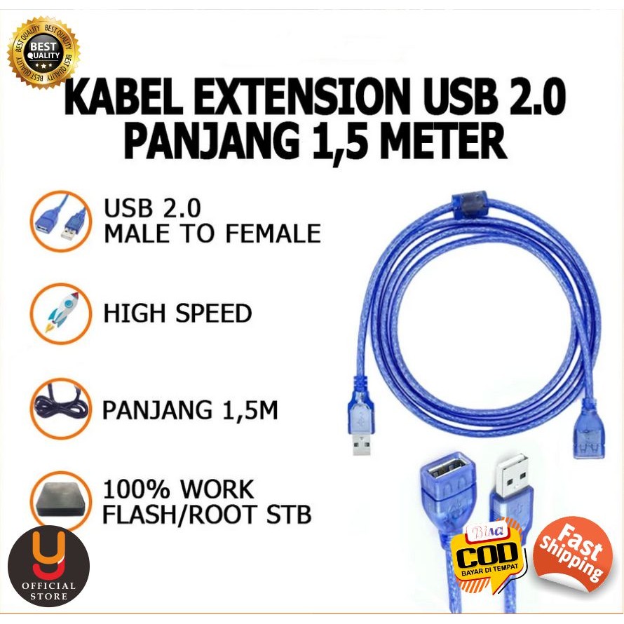 Jual Kabel Extender USB Male to Female USB 2.0 Extension Cable Kabel ...