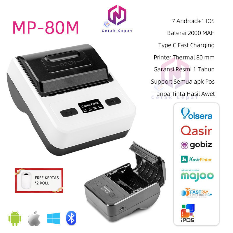 Jual Printer Thermal 80MM Bluetooth + USB Cetak Resi Alamat Kasir Nota PPOB POS Barcode Support ...