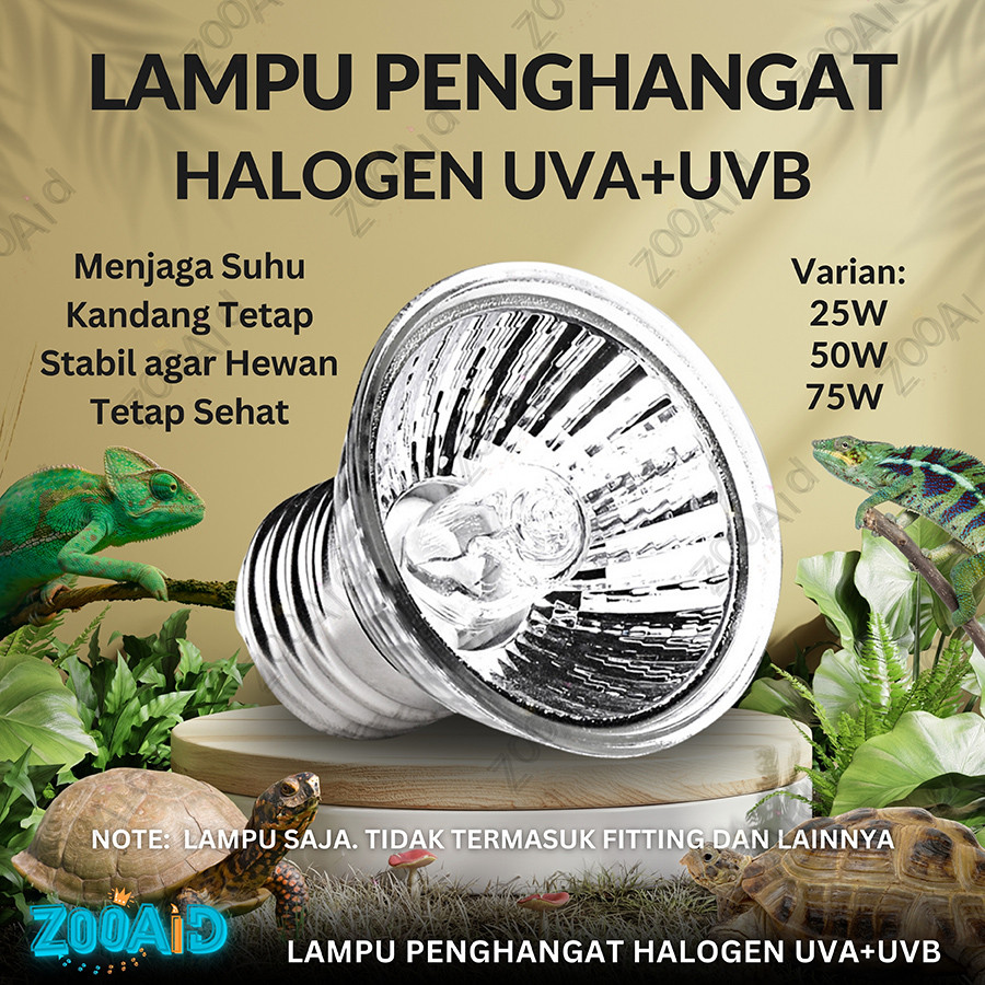 Jual Lampu 25 50 75 Watt Uva Uvb Halogen Pemanas Penghangat Reptil Reptile Torto UV Sulcata Kura ...