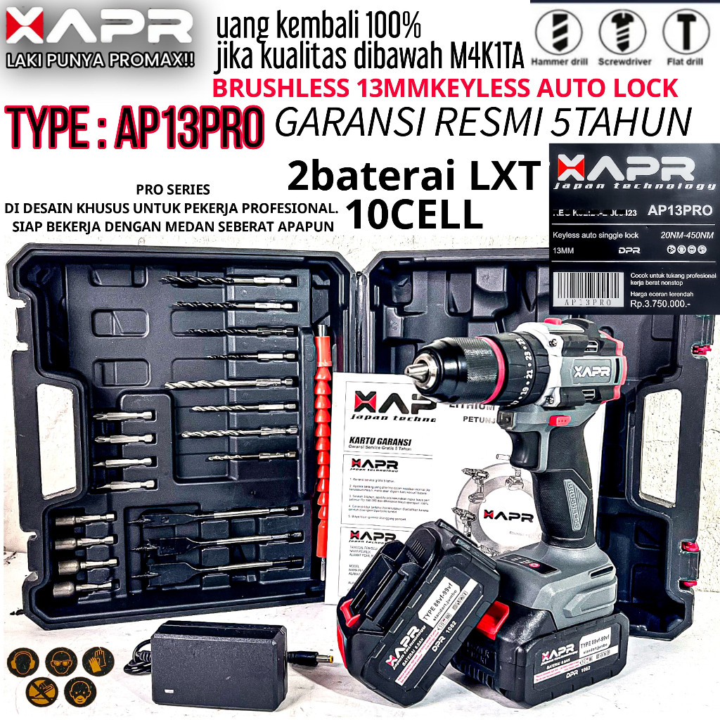 Jual APR JAPAN BOR IMPACT BATERAI BRUSHLESS KEYLESS 13MM 88VF 2 BATERAI ...