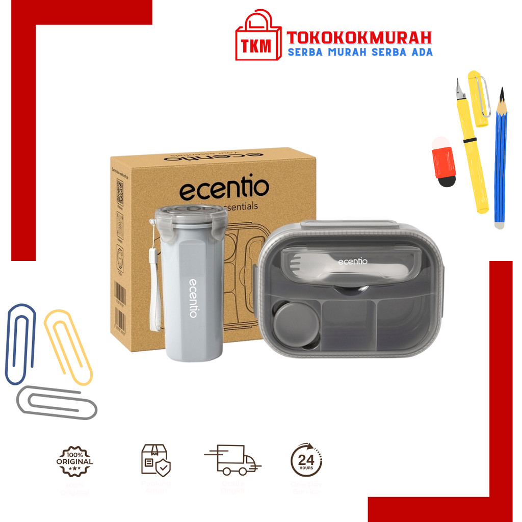 Jual ECENTIO TWO-PIECE SET WATER CUP + FOUR COMPARTMENT PLASTIC LUNCH ...