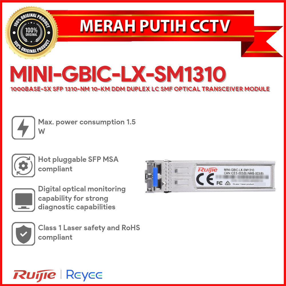 Jual RUIJIE REYEE MINI-GBIC-LX-SM1310 1000BASE-SX SFP 1310-NM 10-KM DDM ...