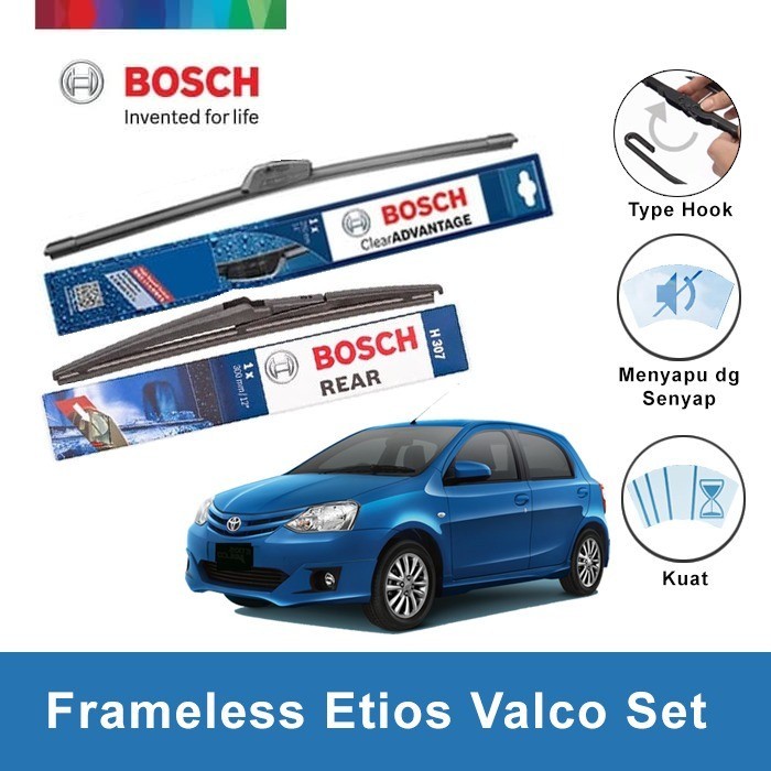 Jual Bosch Wiper Depan Belakang Toyota Etios Valco Frameless Clear Advantage 26 Inci dan H307 ...