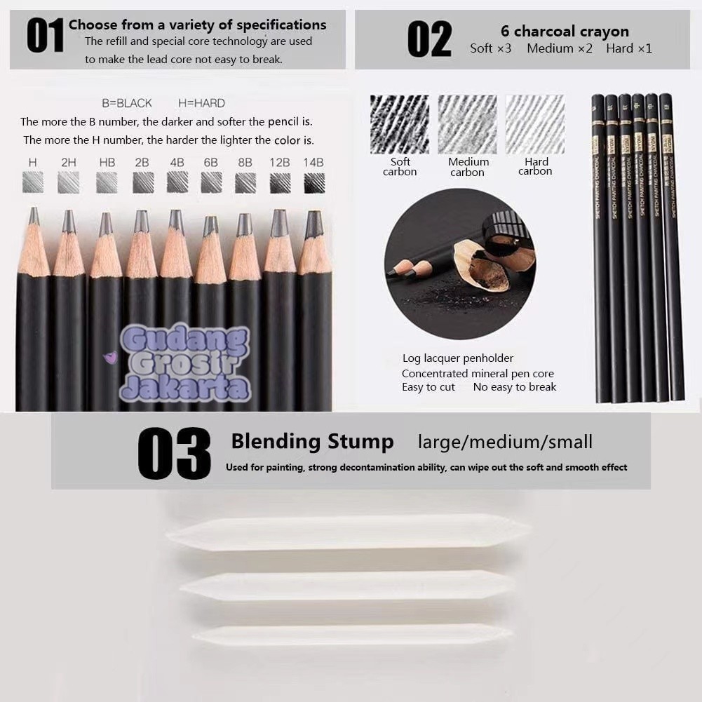 Jual RB Nyoni Drawing Pencil Gambar Set 29pcs Metal Tin Box Pensil ...