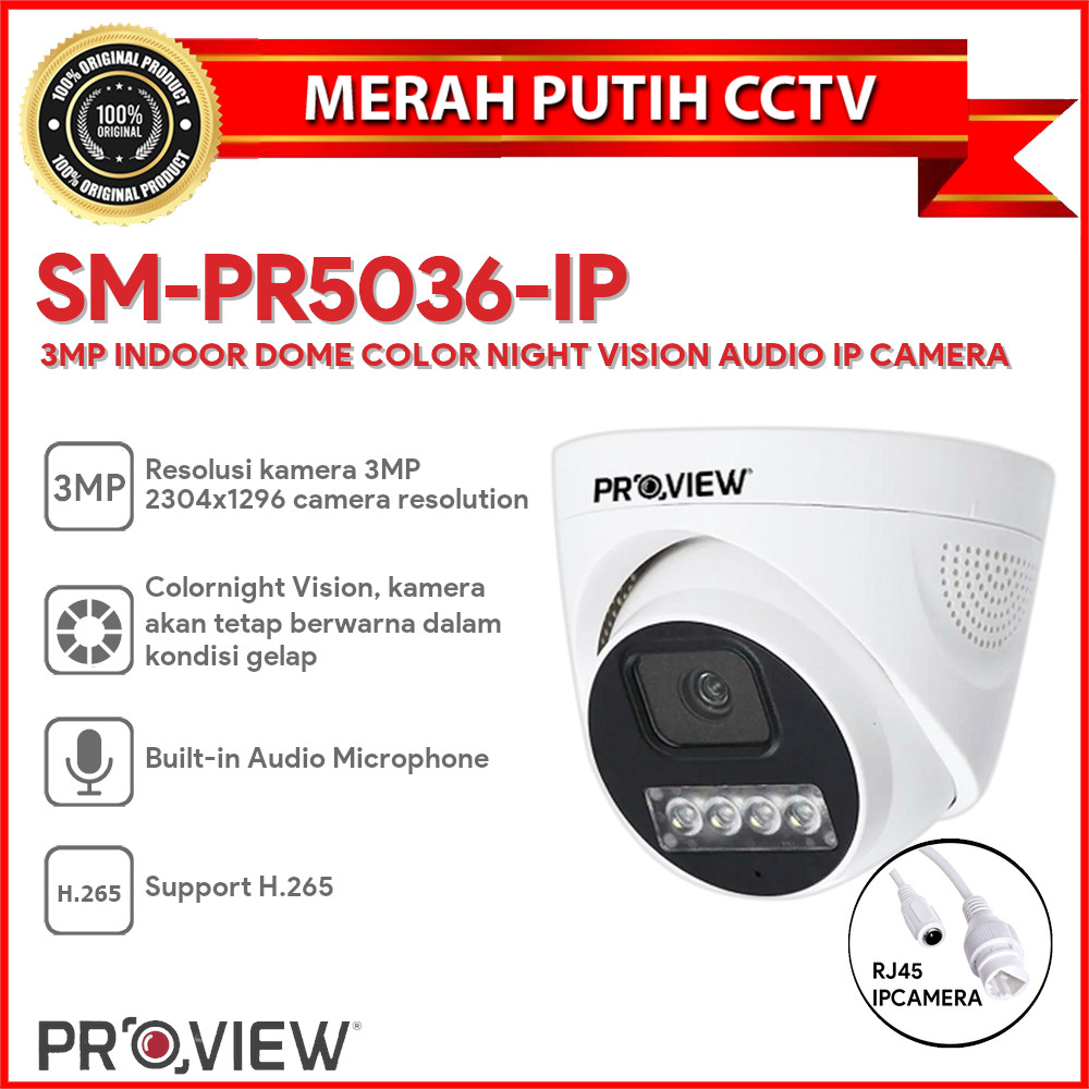 Jual PROVIEW SM-PR5036-IP 3MP INDOOR DOME COLOR NIGHT VISION AUDIO IP ...