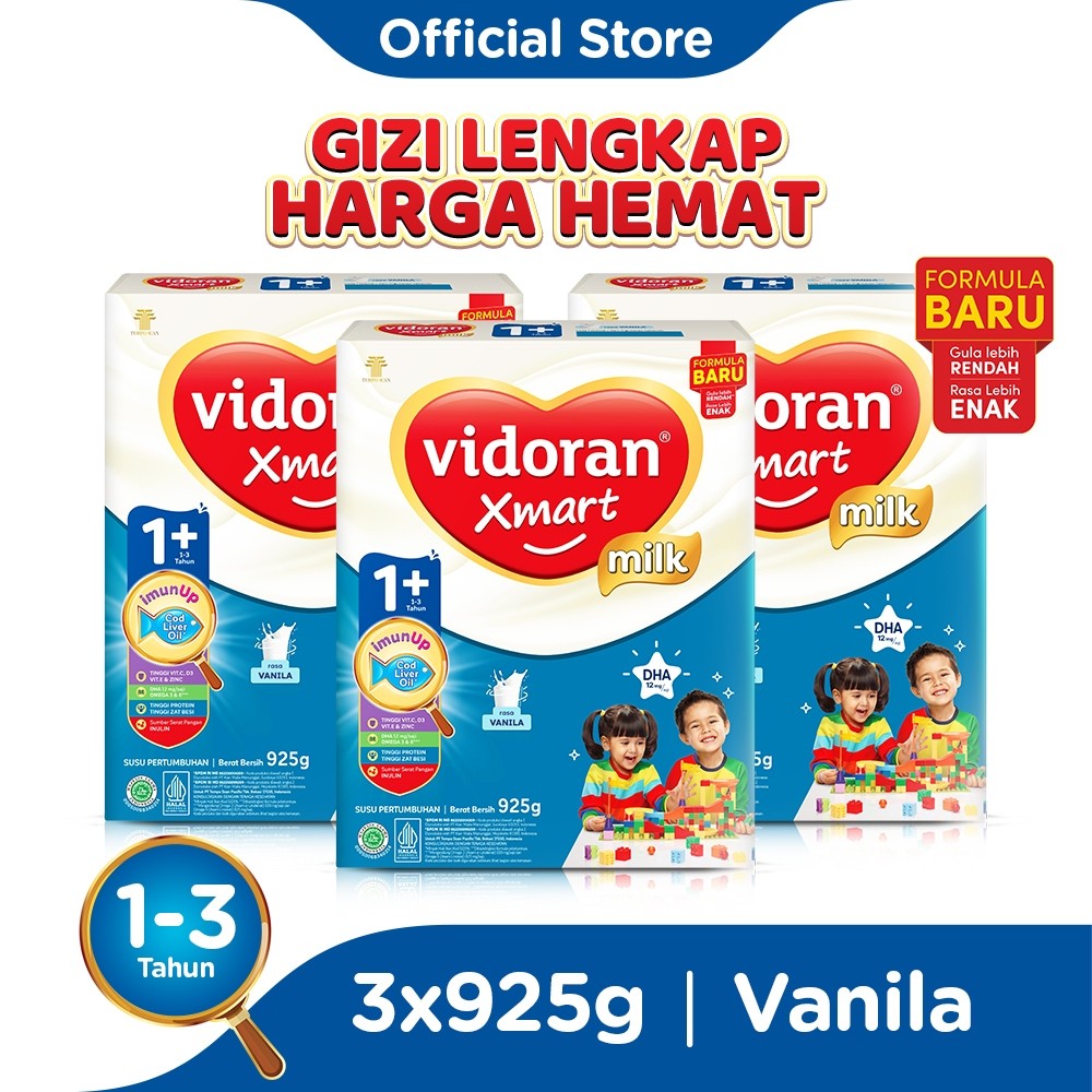Jual vidoran Xmart 1+ Vanila 925gr Susu Formula Pertumbuhan Anak 1-3 ...