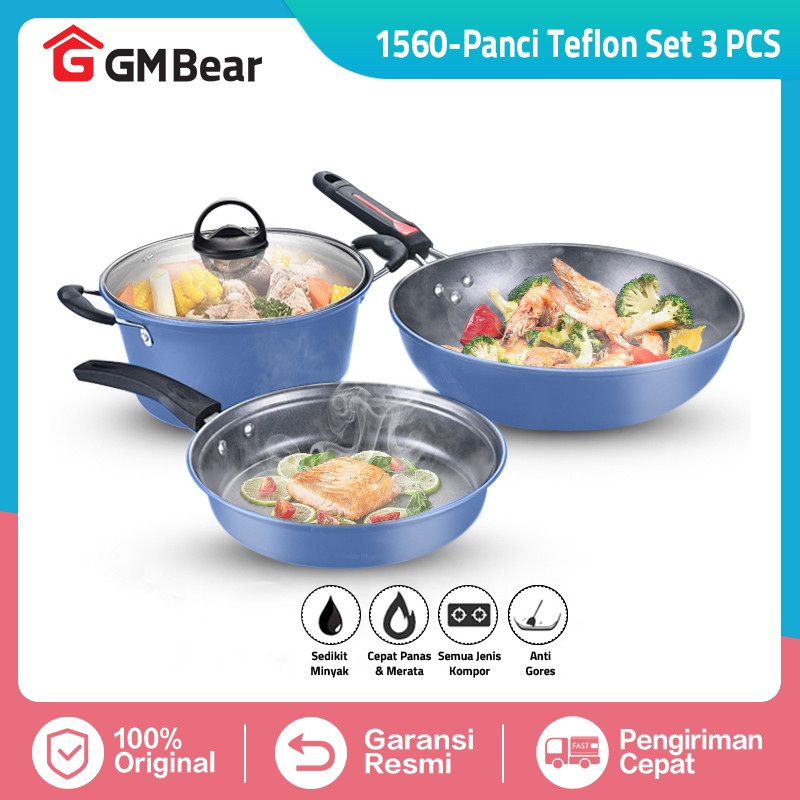Jual GM Bear Panci Set Lengkap Wajan Set 3 psc 1560 - Arria Panci Wajan Penggorengan Set Alat ...