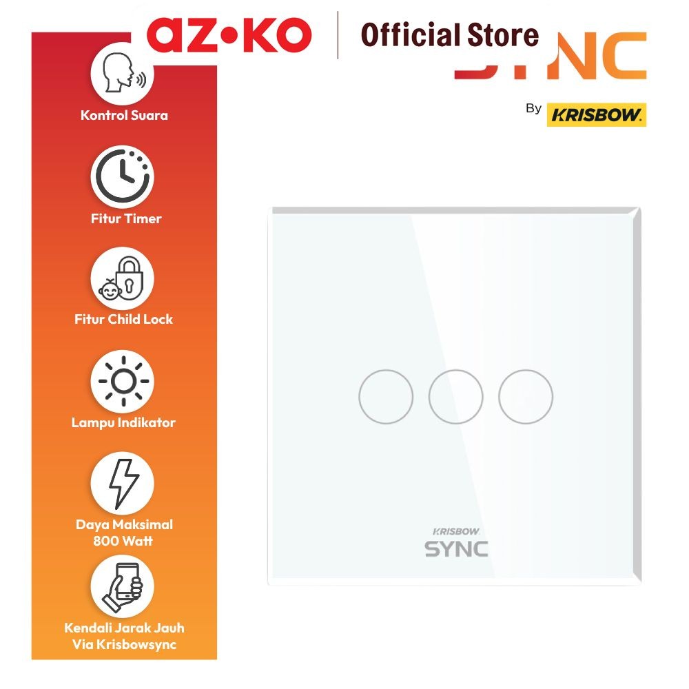 Jual AZKO Krisbow Sync Smart Saklar Wifi 800 watt Sakelar Listrik Rumah ...