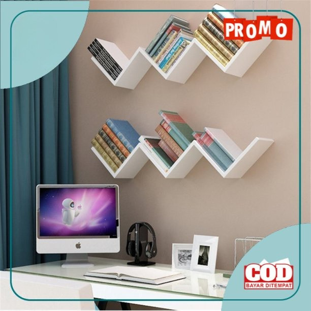 Jual Rak Buku Dinding Zigzag Tangga 3 Tingkat Rak Dinding Minimalis ...