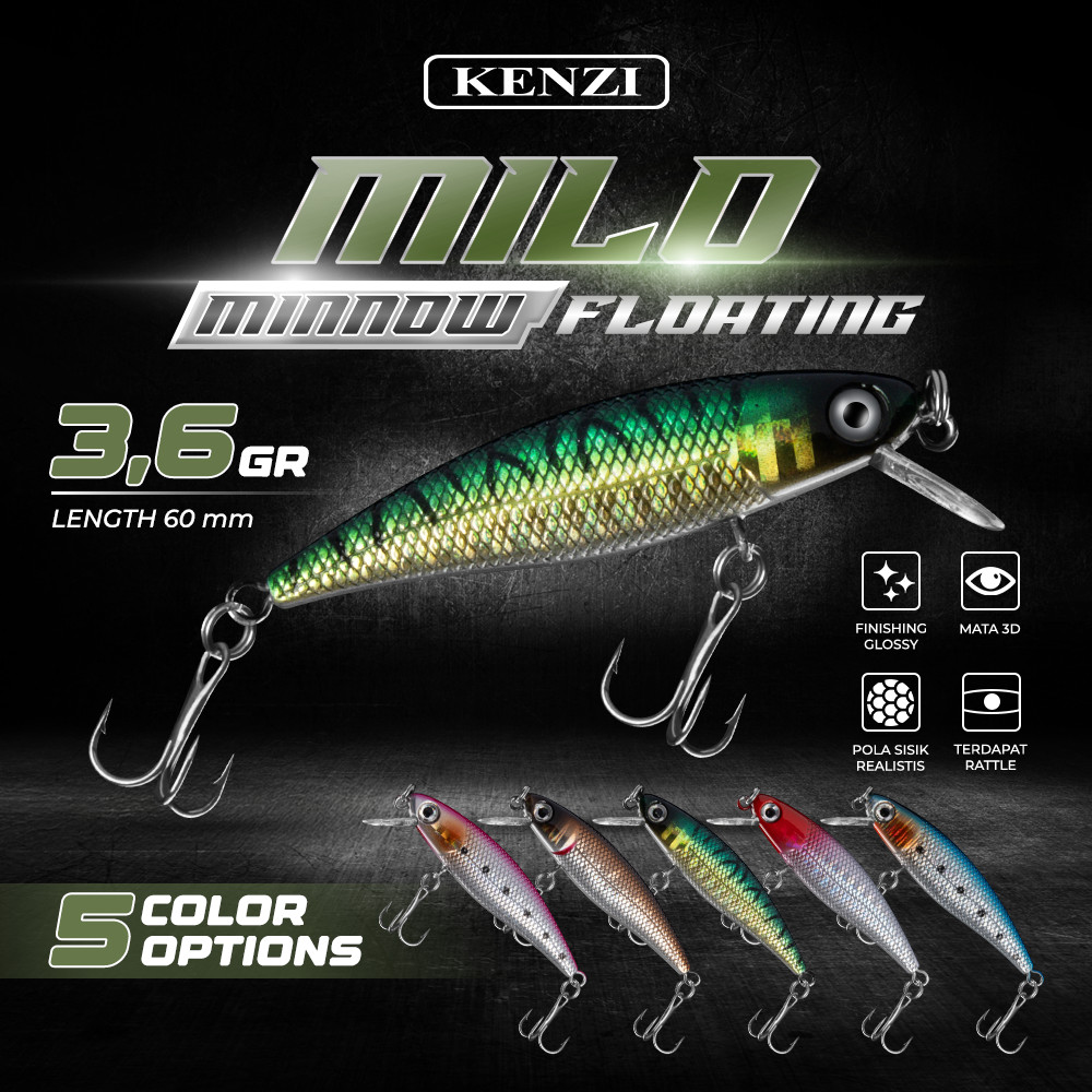 Jual LURE KENZI MILO 6cm 3.6gr - MINNOW FLOATING with rattle 3D Eyes ...