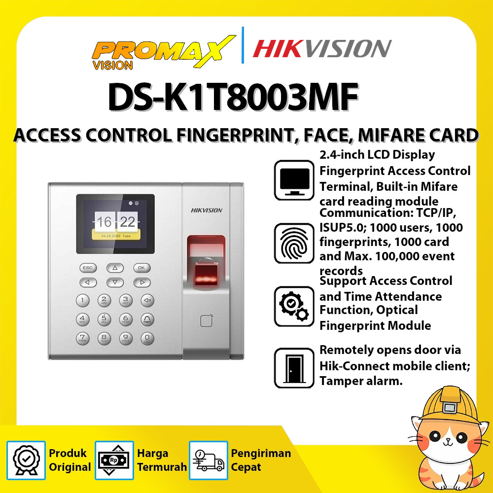 Jual HIKVISION DS-K1T8003MF ACCESS CONTROL FINGERPRINT, FACE, MIFARE ...
