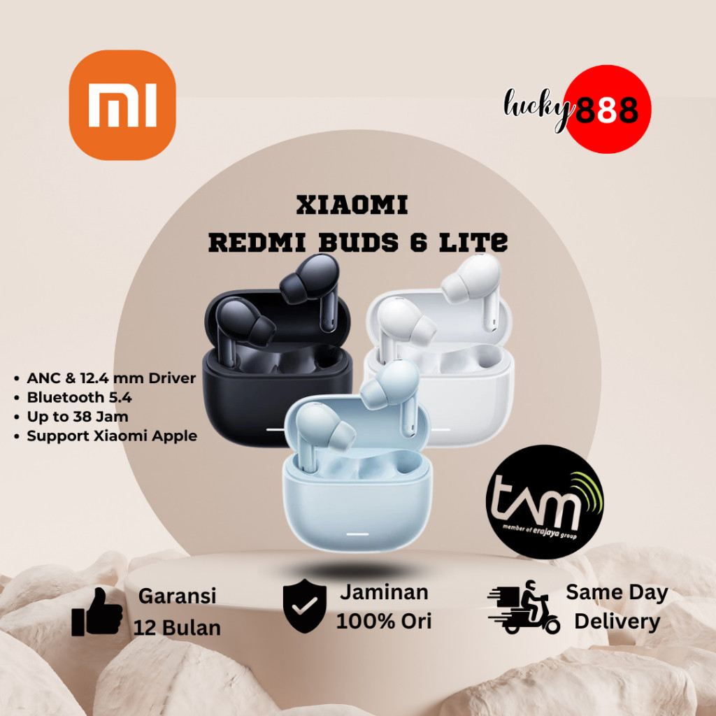 Jual Xiaomi Redmi Buds 6 Lite | Baterai hingga 38 Jam | 40db Hybrid ANC ...