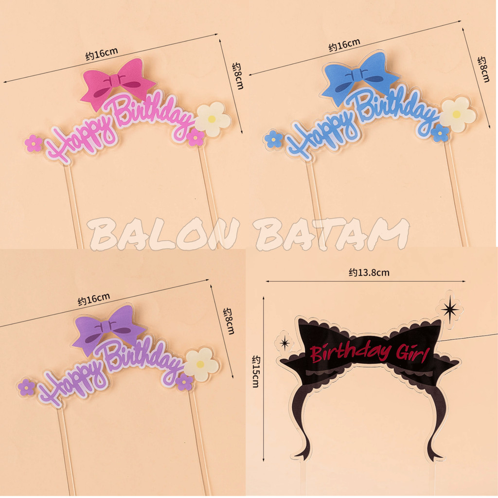Jual Topper Cake Acrylic Happy Birthday Pink biru Ungu Hitam Pita ...