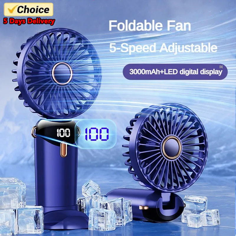 Jual USB Handheld Mini Fan Foldable Portable Neck Hanging Fans 5 Speed ...