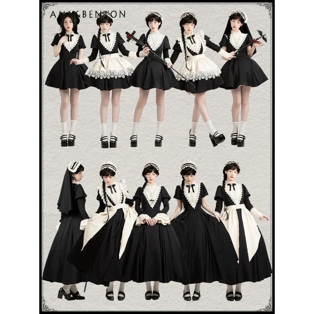 Jual Gothic Nun Cosplay Lolita Dress Sets Japanese Subculture Splicing ...