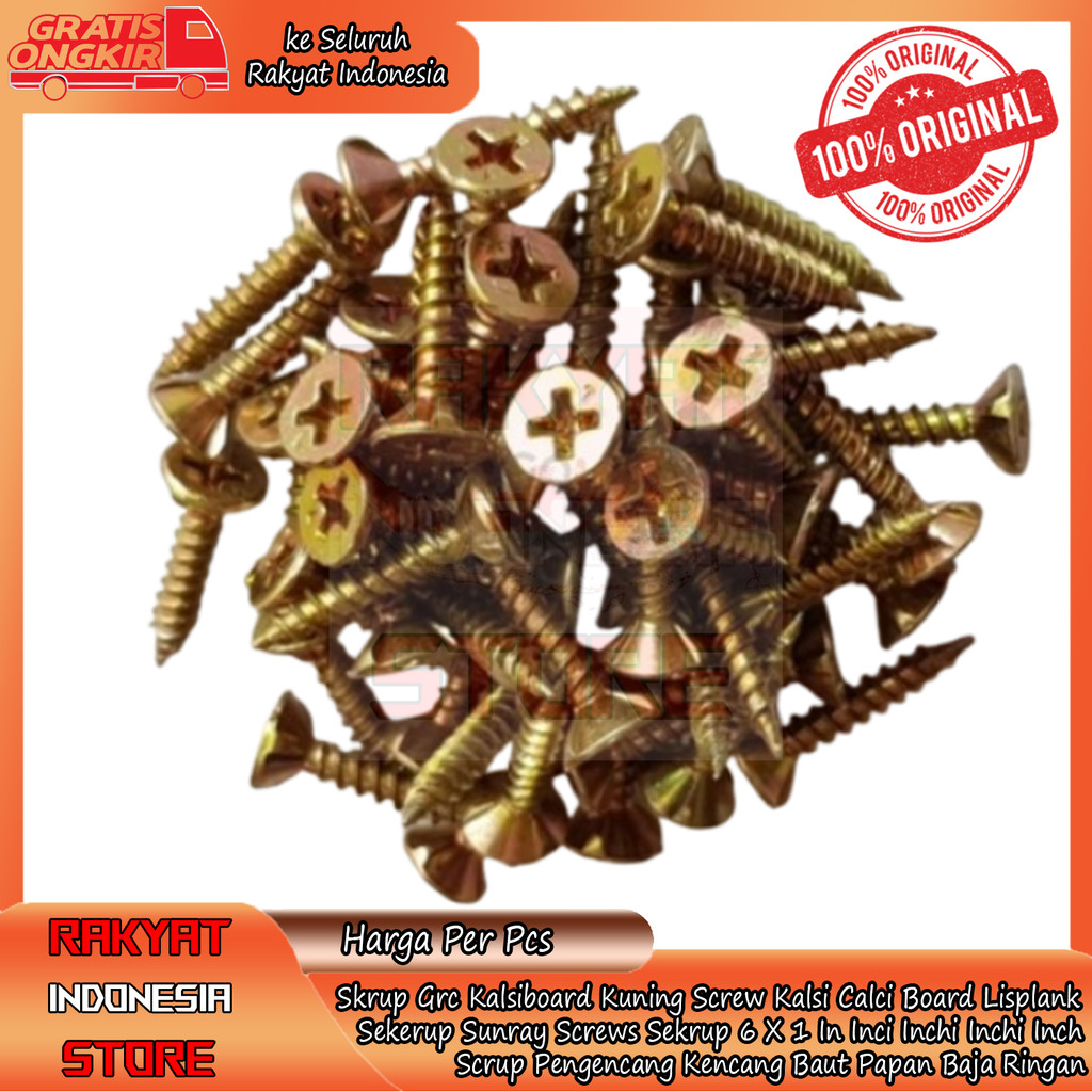 Jual Skrup Grc Kalsiboard Kuning Lisplank Sekerup Sunray Screws Sekrup ...