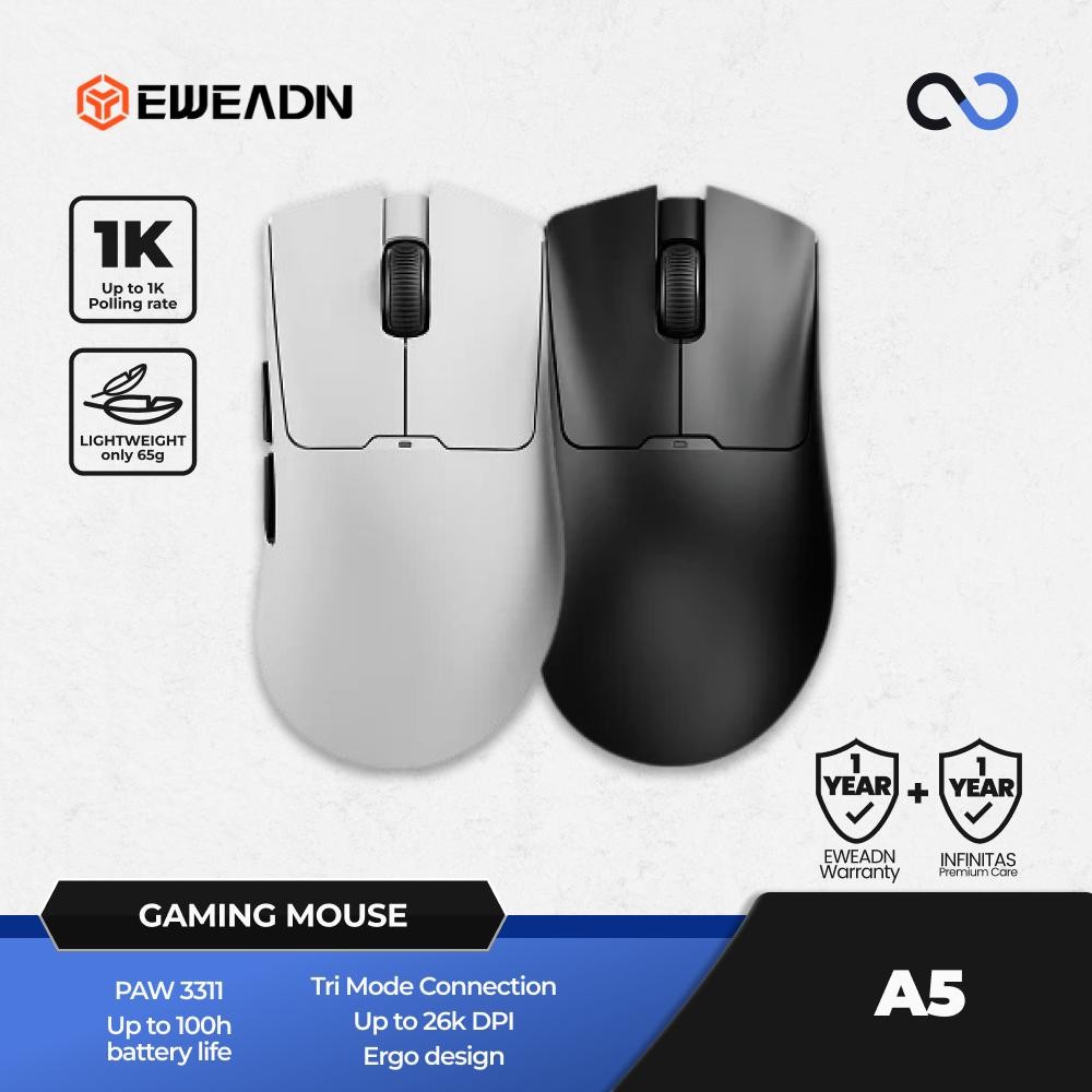 Jual EWEADN A5 Wireless Light Weight PAW3311 Ergonomic Gaming Mouse Deathadder V3 Shape | Shopee ...