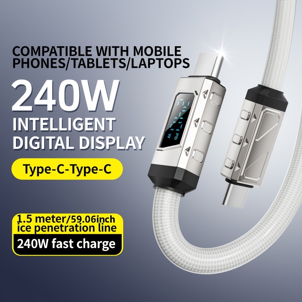 Jual 240W Fast Charging Cable Display Charging Data Cable Type-C to ...