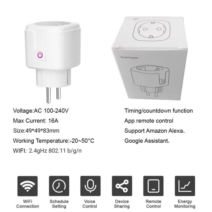 Jual Home WiFi Smart Plug Socket 20A Wireless with Colokan Energy ...