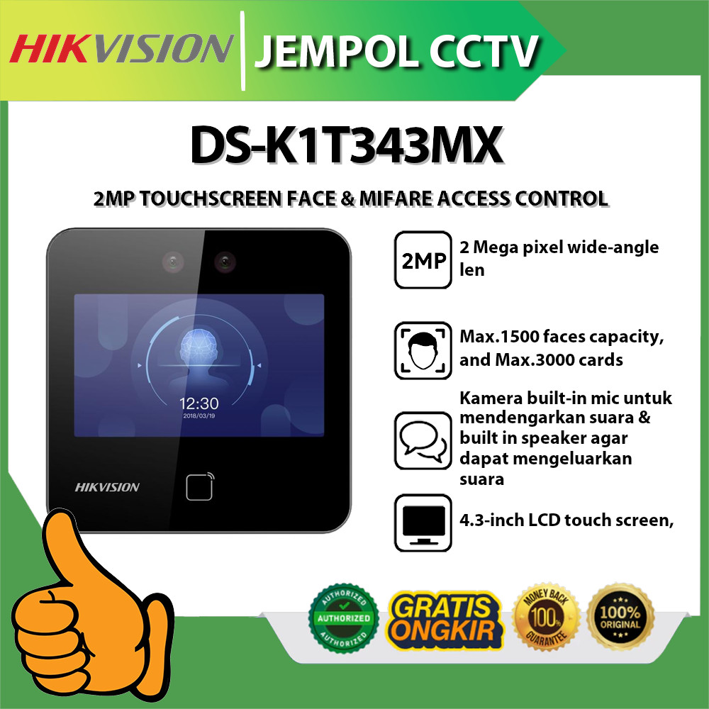 Jual HIKVISION DS-K1T343MX 2MP TOUCHSCREEN FACE & MIFARE ACCESS CONTROL | Shopee Indonesia