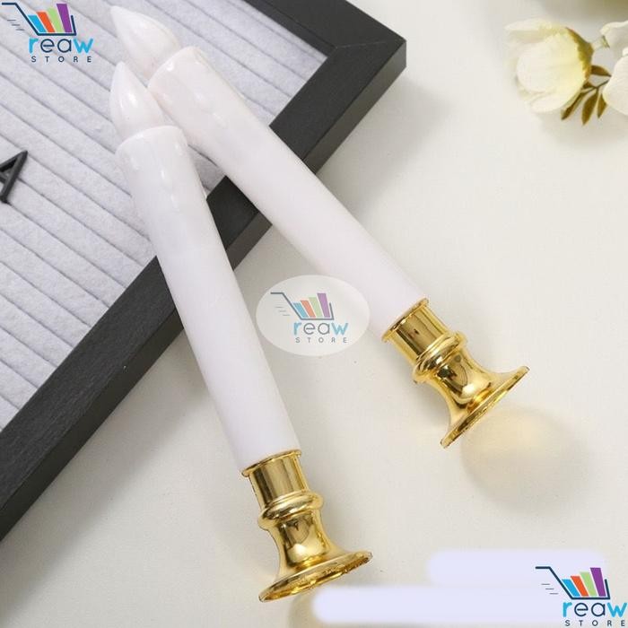 Jual Lilin LED Putih Panjang Altar Tatakan Gold Hiasan Dekorasi Meja ...