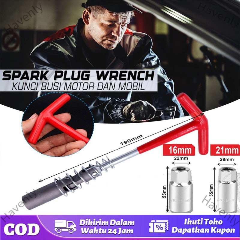 Jual Kunci Busi 8 inch 16mm dan 21mm 2 Mata Fleksibel Kunci T Mobil ...