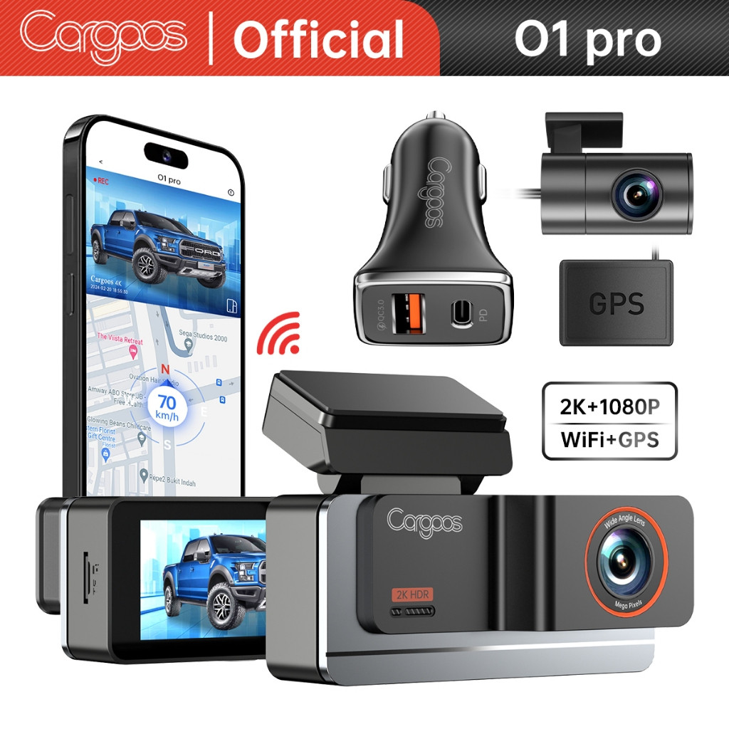 Jual Cargoos O1 pro Dash Cam Mobil 2K+1080P GPS Wifi G-sensor Night ...