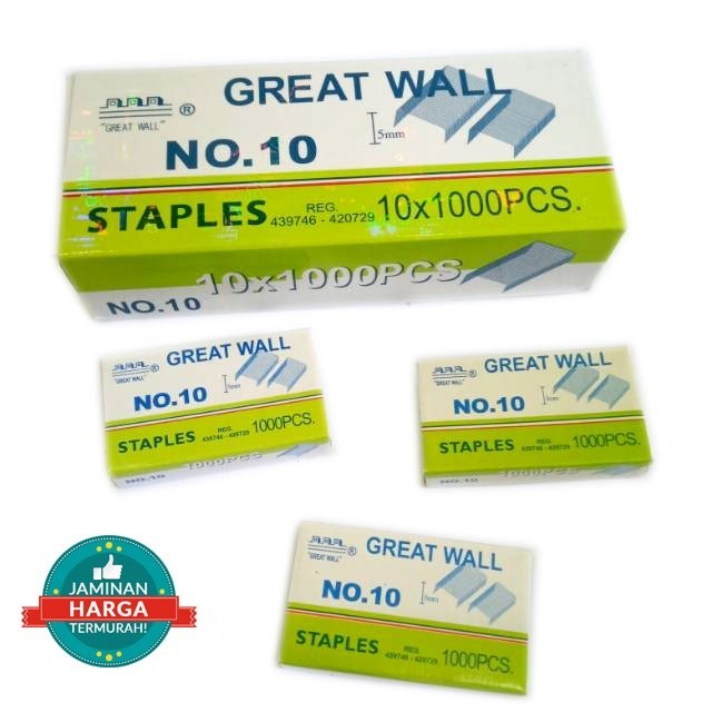 Jual ISI STAPLES GREAT WALL NO.10 ORIGINAL (1 PAK ISI 10 BOX) | Shopee ...