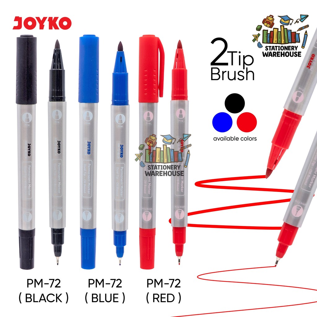 Jual Permanent Marker Spidol Permanen Dual Tip Joyko PM-72 Hitam Biru ...