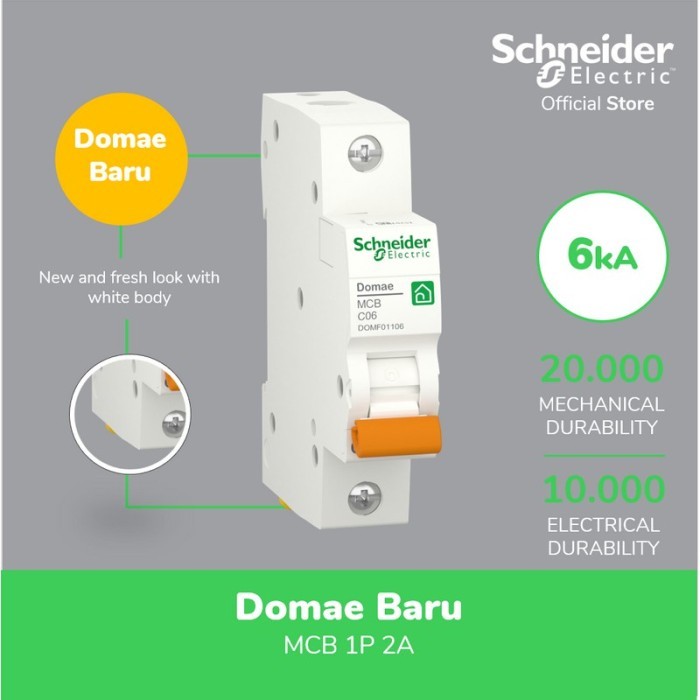 Jual MCB Schneider New Domae 2A 2 Ampere 1P Original Standar SNI (GW) | Shopee Indonesia