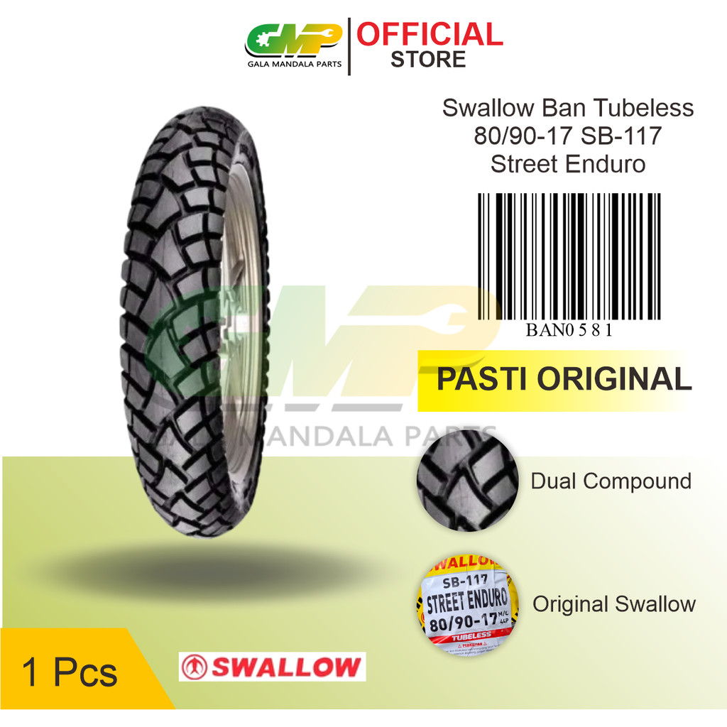 Jual Swallow Ban Tubeless 80/90-17 SB-117 Street Enduro Semi Trail Ring 17 Motor Bebek Sport ...
