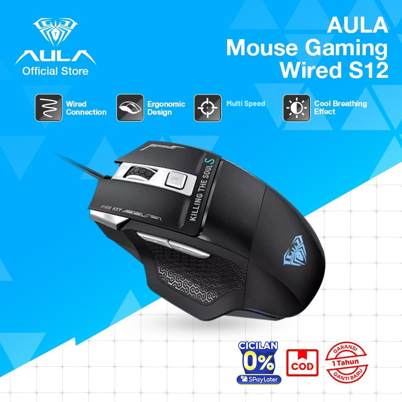Jual AULA Mouse Gaming Wired S12 Macro Custom RGB Rainbow Side Button ...