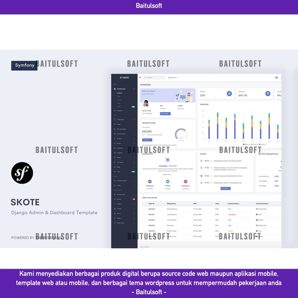 Jual WEB TEMPLATE SKOTE - SYMFONY ADMIN & DASHBOARD TEMPLATE D2262 ...