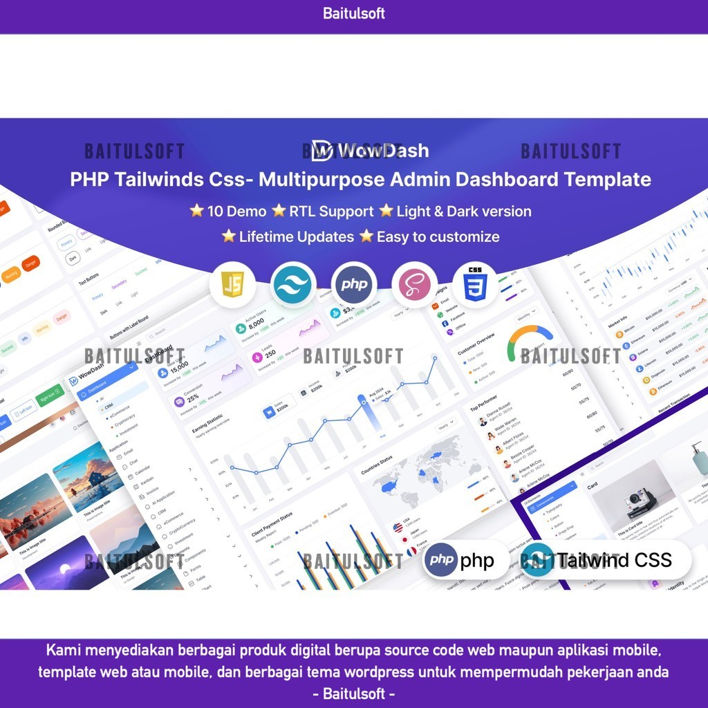 Jual WEB TEMPLATE WOWDASH - PHP TAILWINDS CSS - MULTIPURPOSE ADMIN D2134 BAITULSOFT | Shopee ...