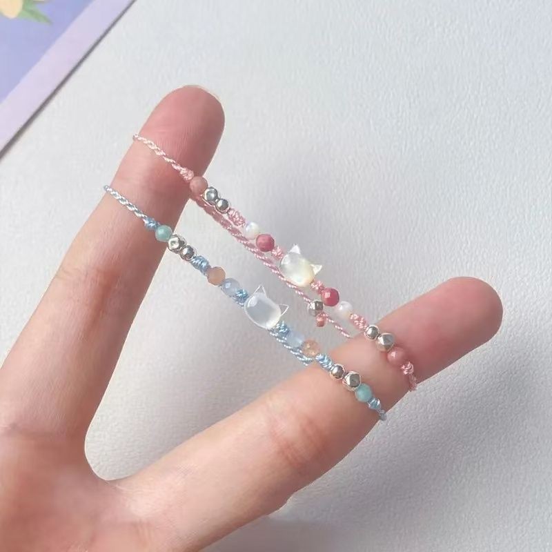 Jual Gelang Manik Kucing Warna Permen Imut yang Lucu, Gelang Anyaman ...