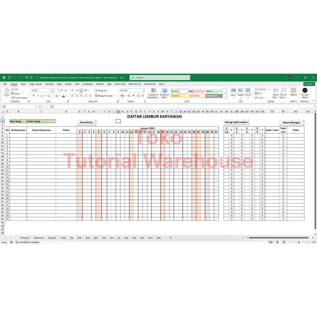 Jual Template Excel Menghitung Upah Lembur Banyak Karyawan Sekaligus ...