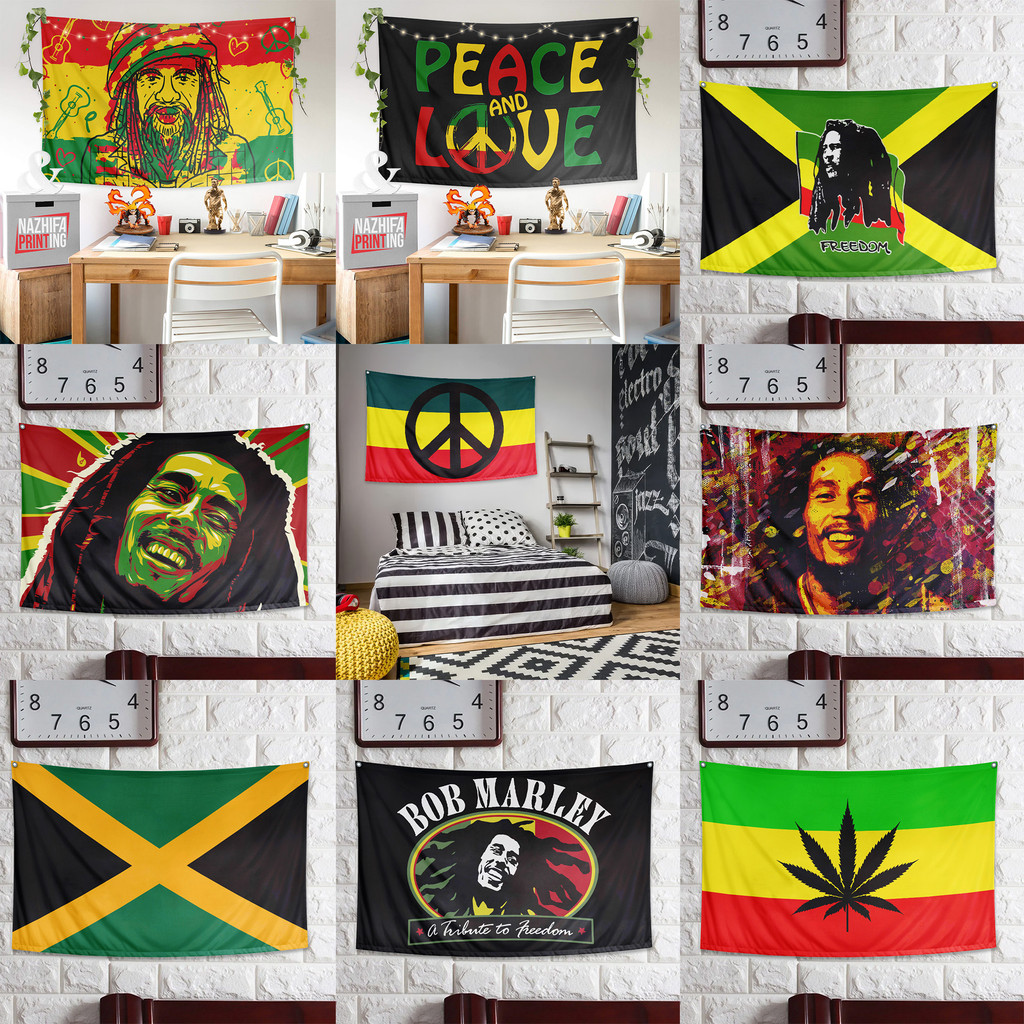 Jual Bendera Reggae Bob marley Jamaica Rasta Bahan Satin Peles Ukuran ...